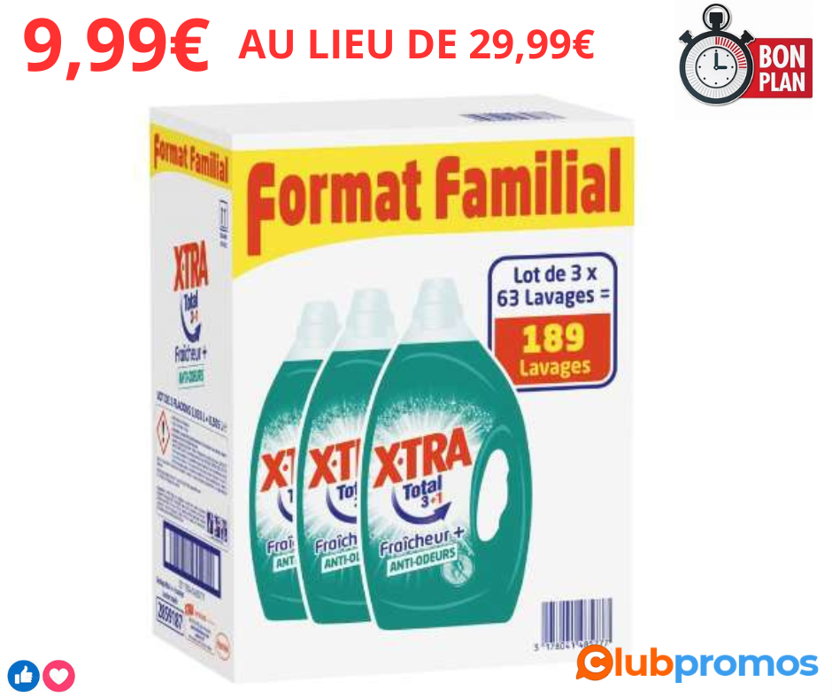 deal - Lot de 3 bidons de Lessive liquide Xtra Total - 189 lavages en ...